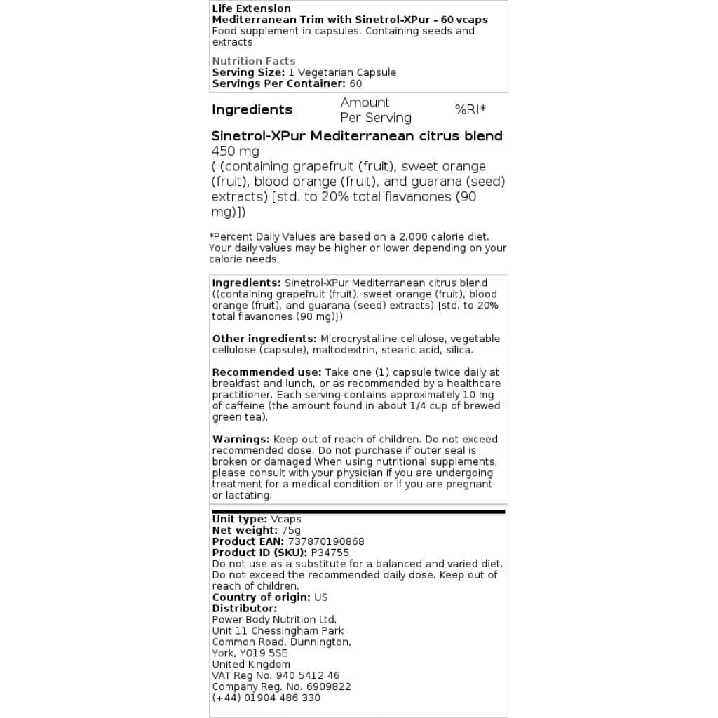 Mediterranean Trim met Sinetrol-XPur - 60 vcaps - Eco Supplements